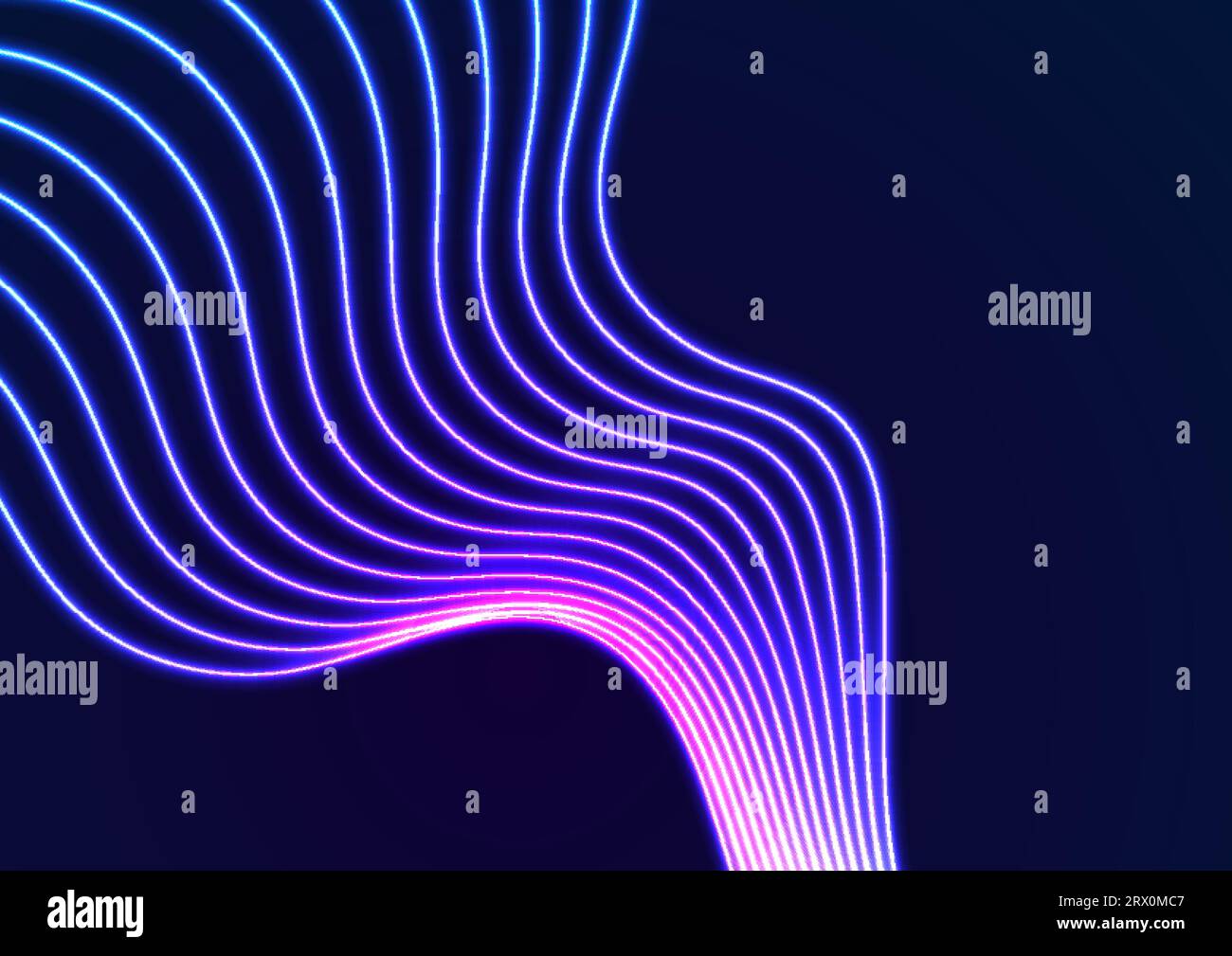 Blue and ultraviolet neon laser glowing curved wavy lines abstract ...