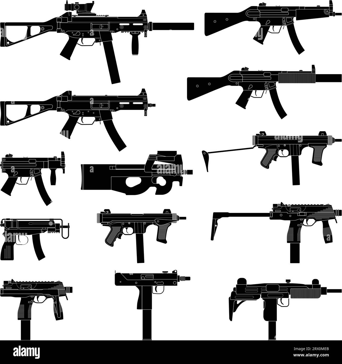 Layered vector illustration of collected Submachine Guns Stock Vector Image & Art - Alamy