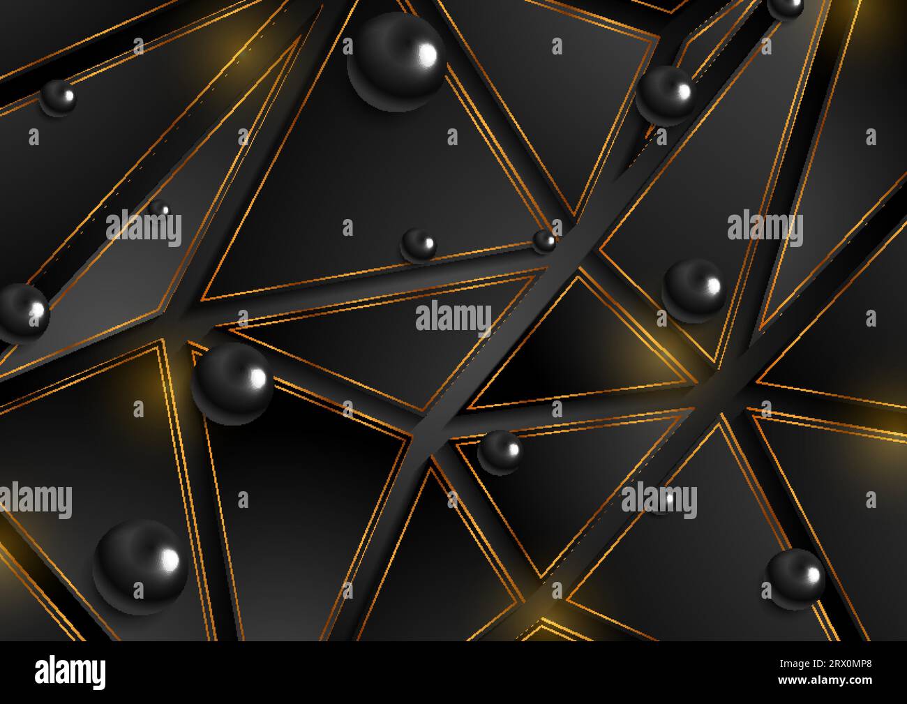 Golden and black abstract hi-tech low poly background with dark glossy ...