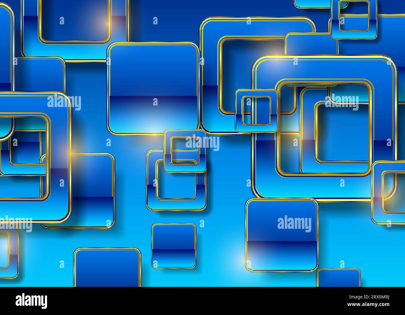 Concept retro glossy squares abstract tech background. Blue and golden ...