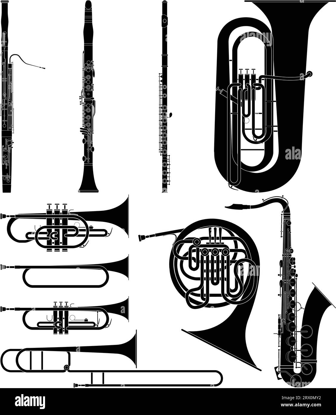 Layered vector illustration of collected Wind Instruments Stock Vector ...