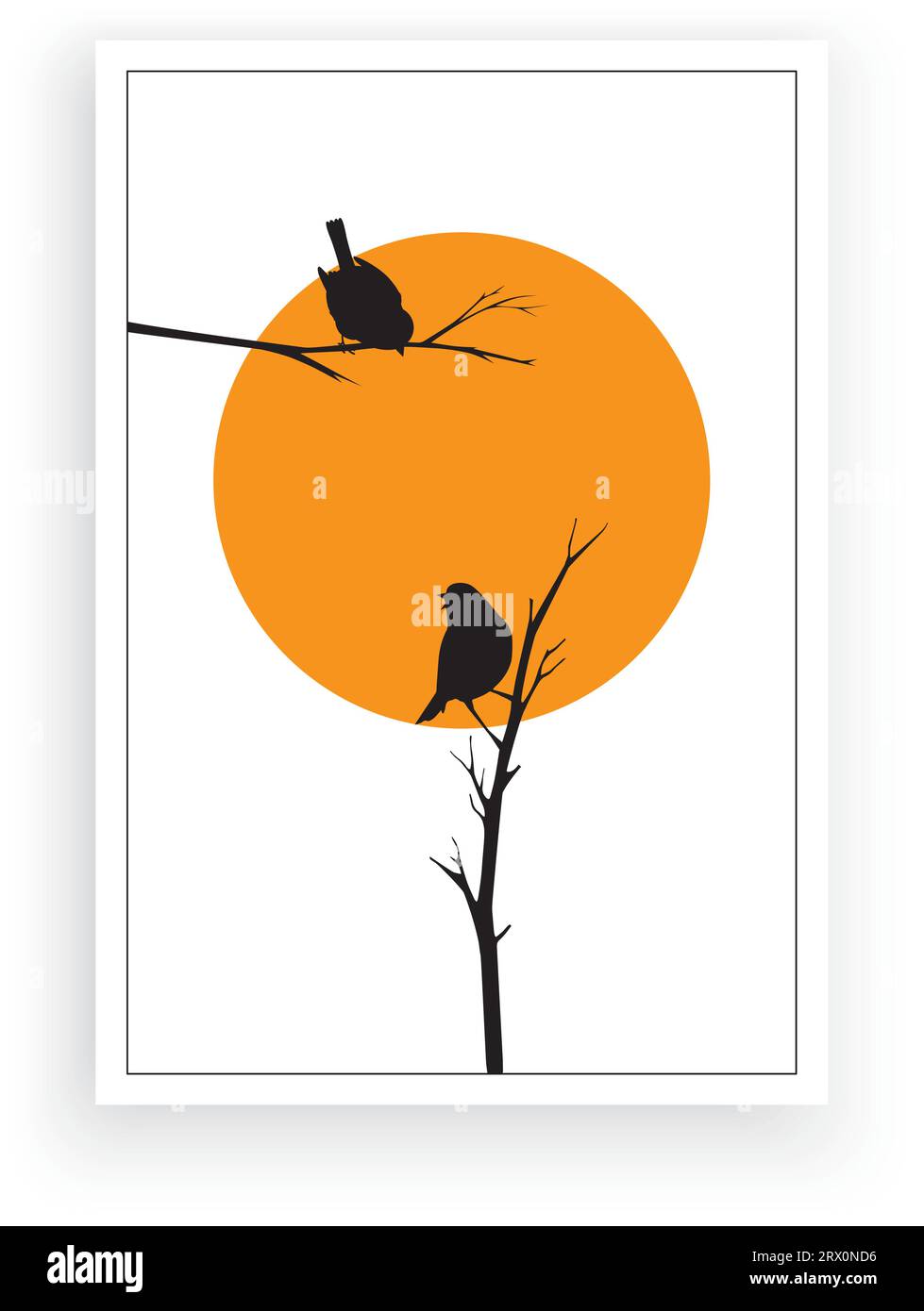 Birds silhouette on tree on sunset, vector. Bird on branch illustration ...