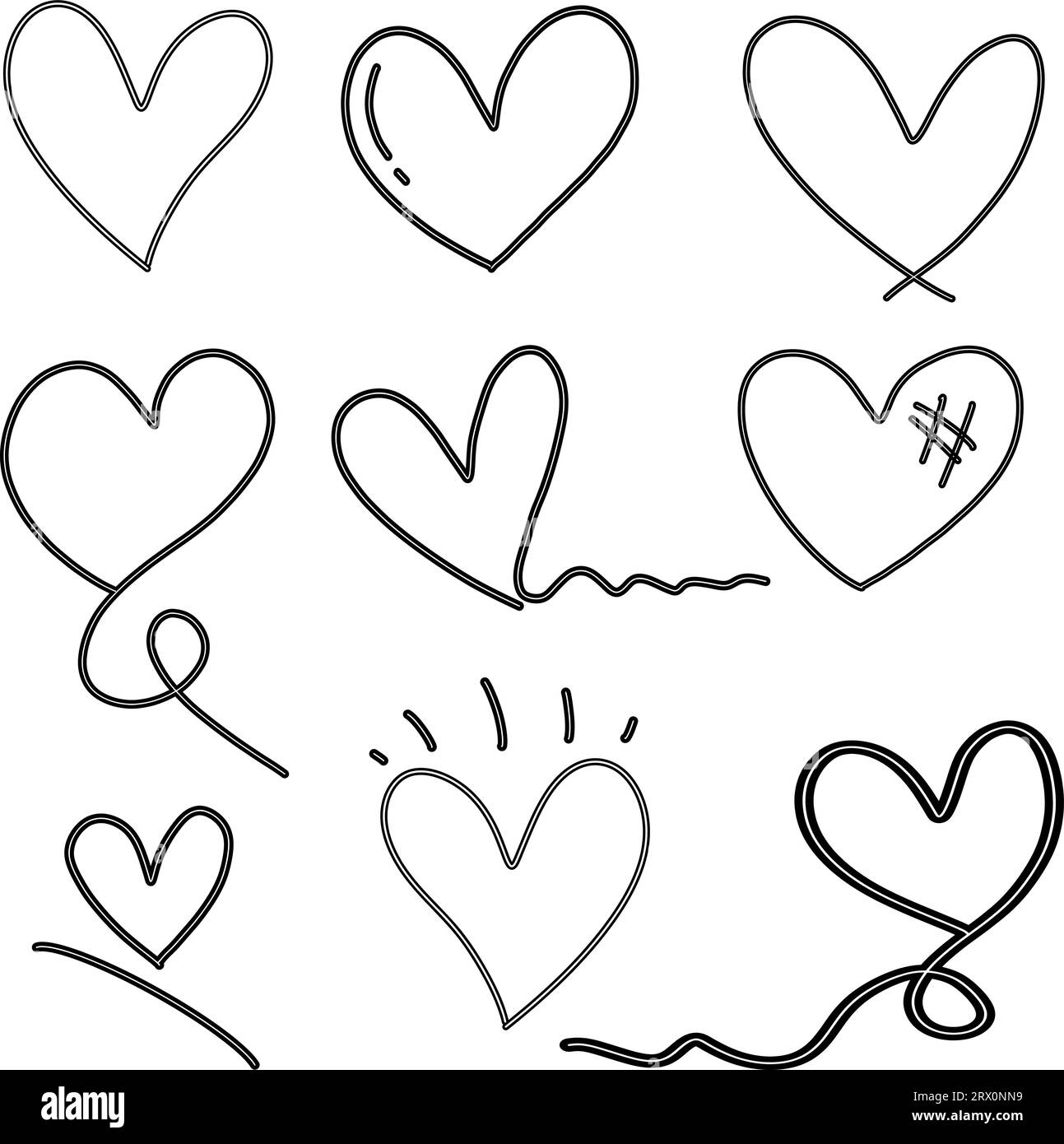 Hand drawn line heart on white background. Isolated Stock Vector Image ...
