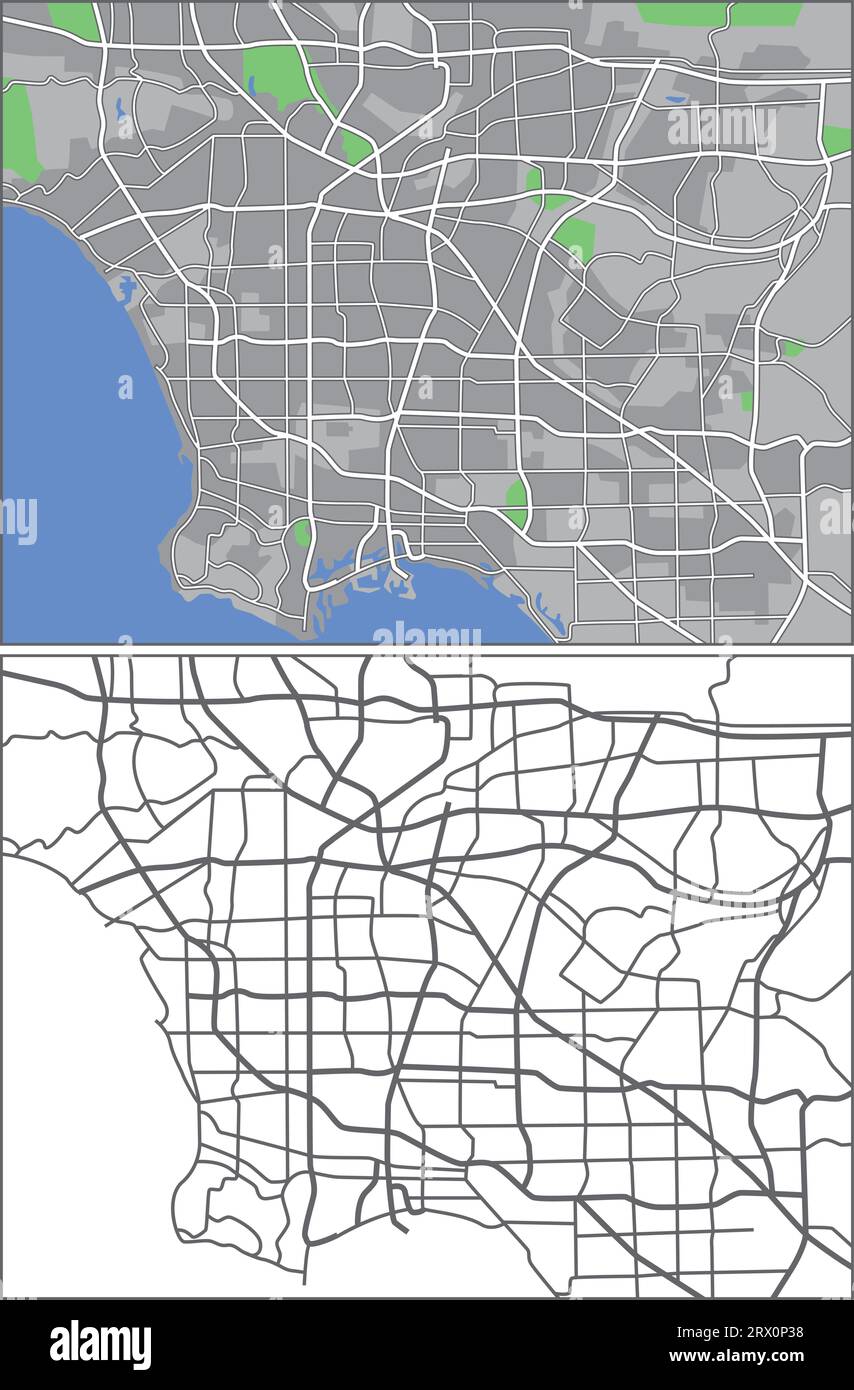 Layered editable vector streetmap of Los Angeles,America,which contains ...