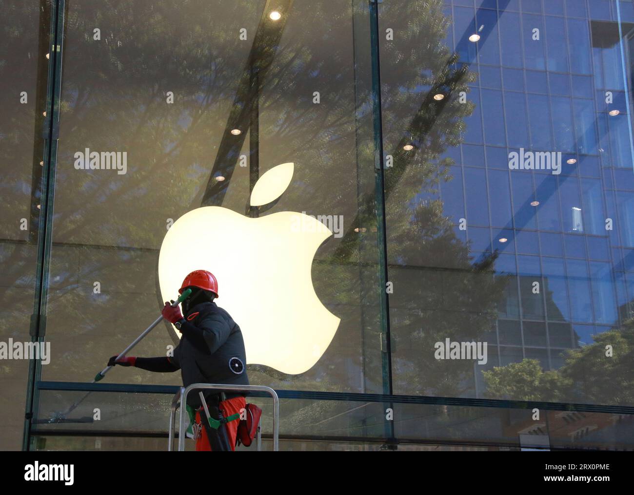 The trademark of Apple Inc. is seen at Omotesando in Shibuya Ward ...