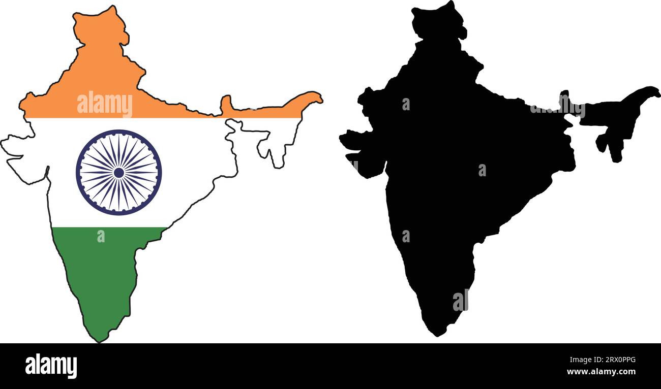 Layered editable vector illustration country map of India,which contains two versions, colorful ...