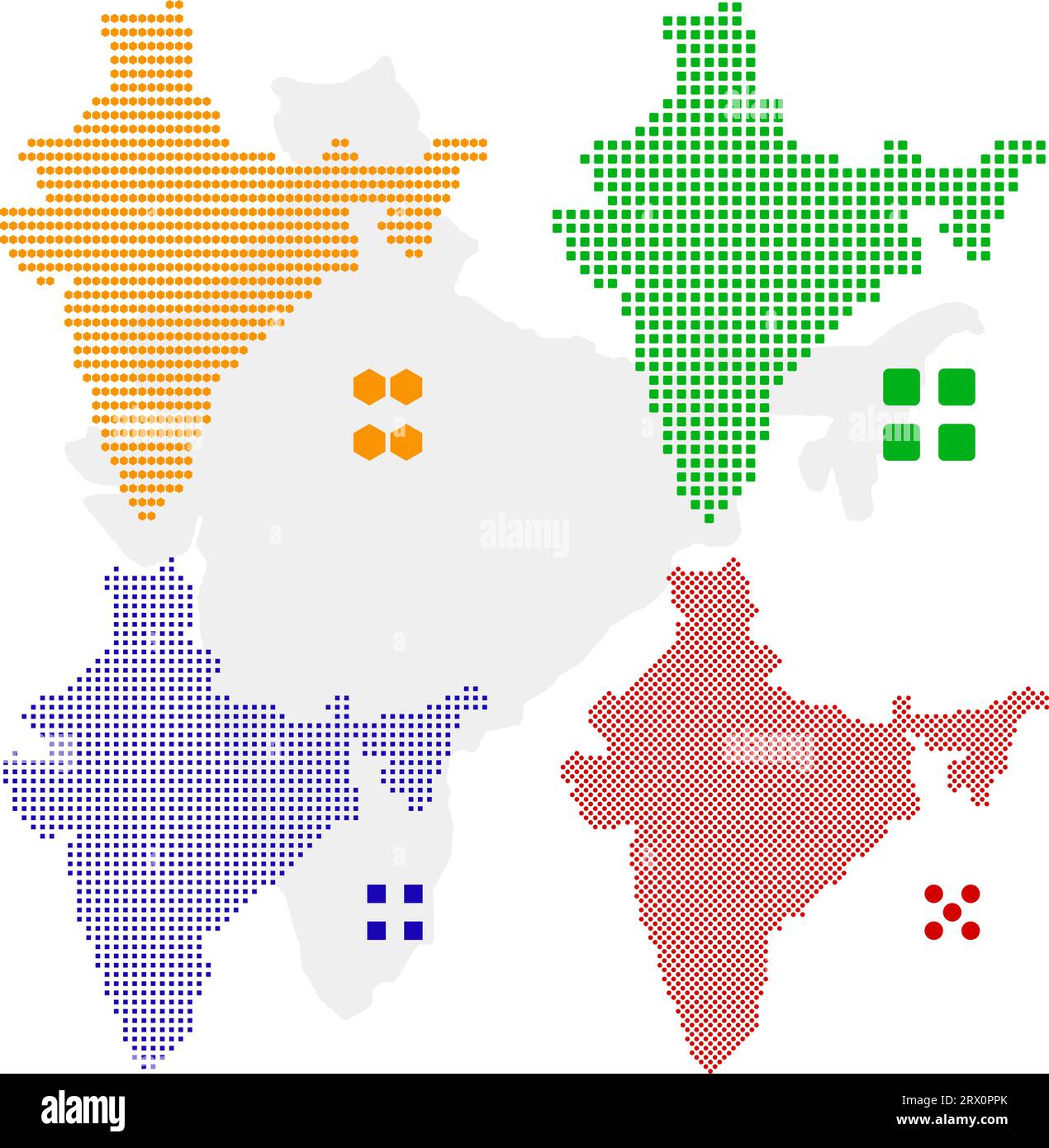 Layered editable vector illustration country map of India,which contains two versions, colorful ...