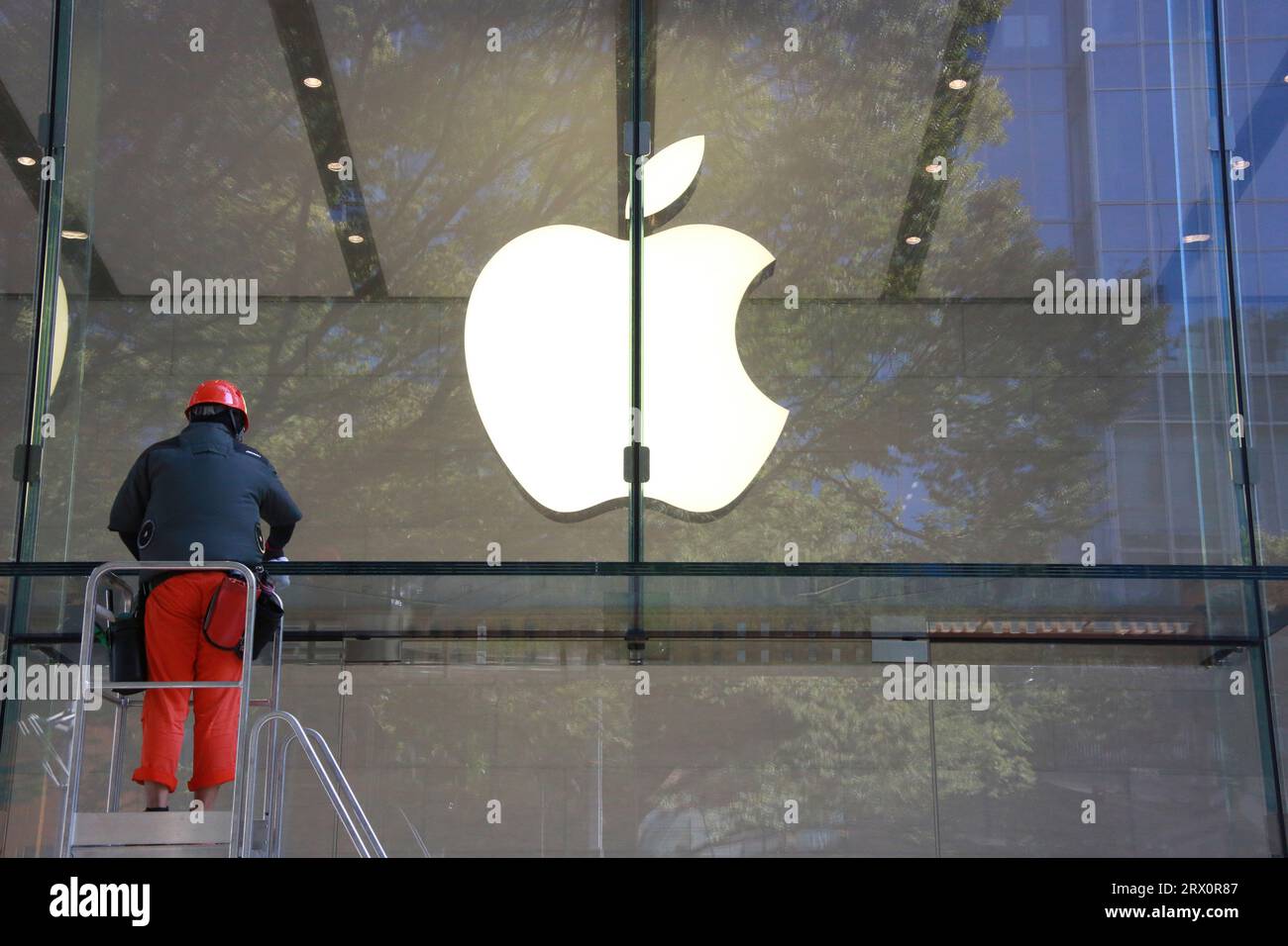 The trademark of Apple Inc. is seen at Omotesando in Shibuya Ward ...