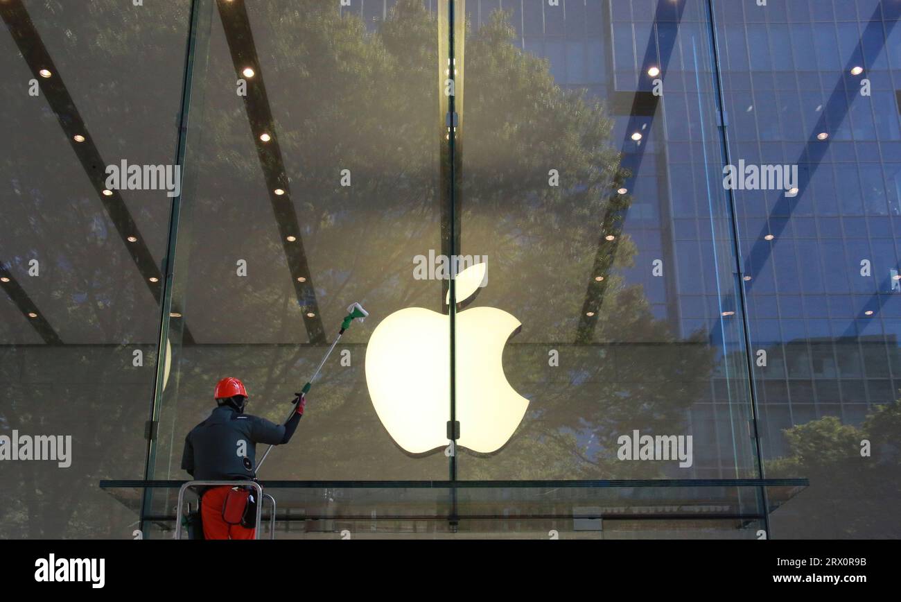 The trademark of Apple Inc. is seen at Omotesando in Shibuya Ward ...