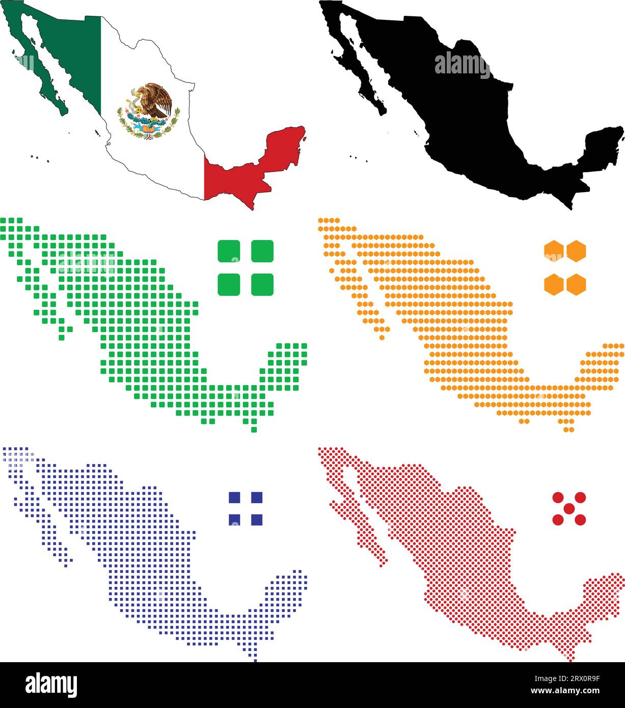 Vector illustartion different pixel map of Mexico Stock Vector Image ...