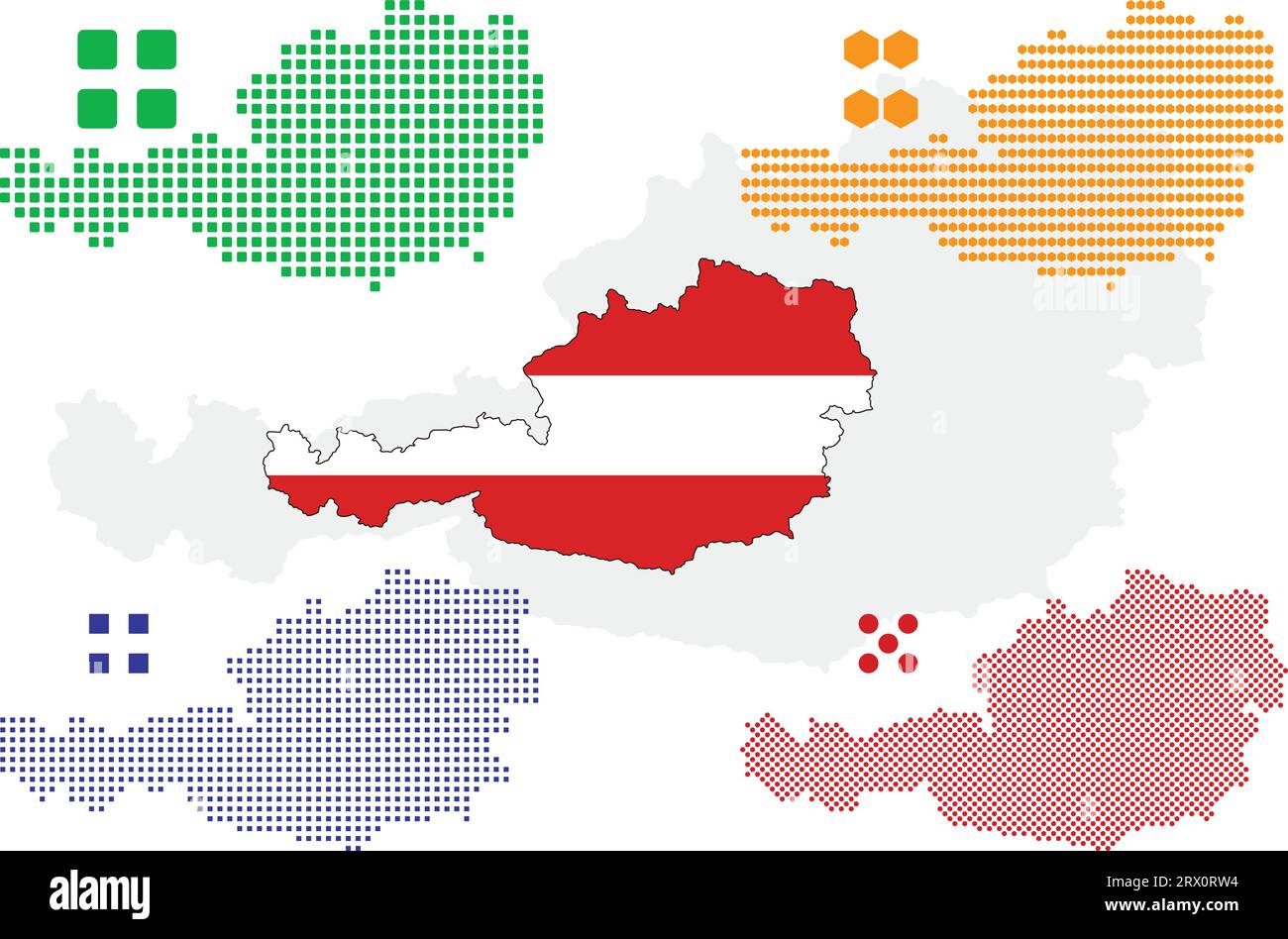 Different vector pixel map and flag of Austria Stock Vector Image & Art ...