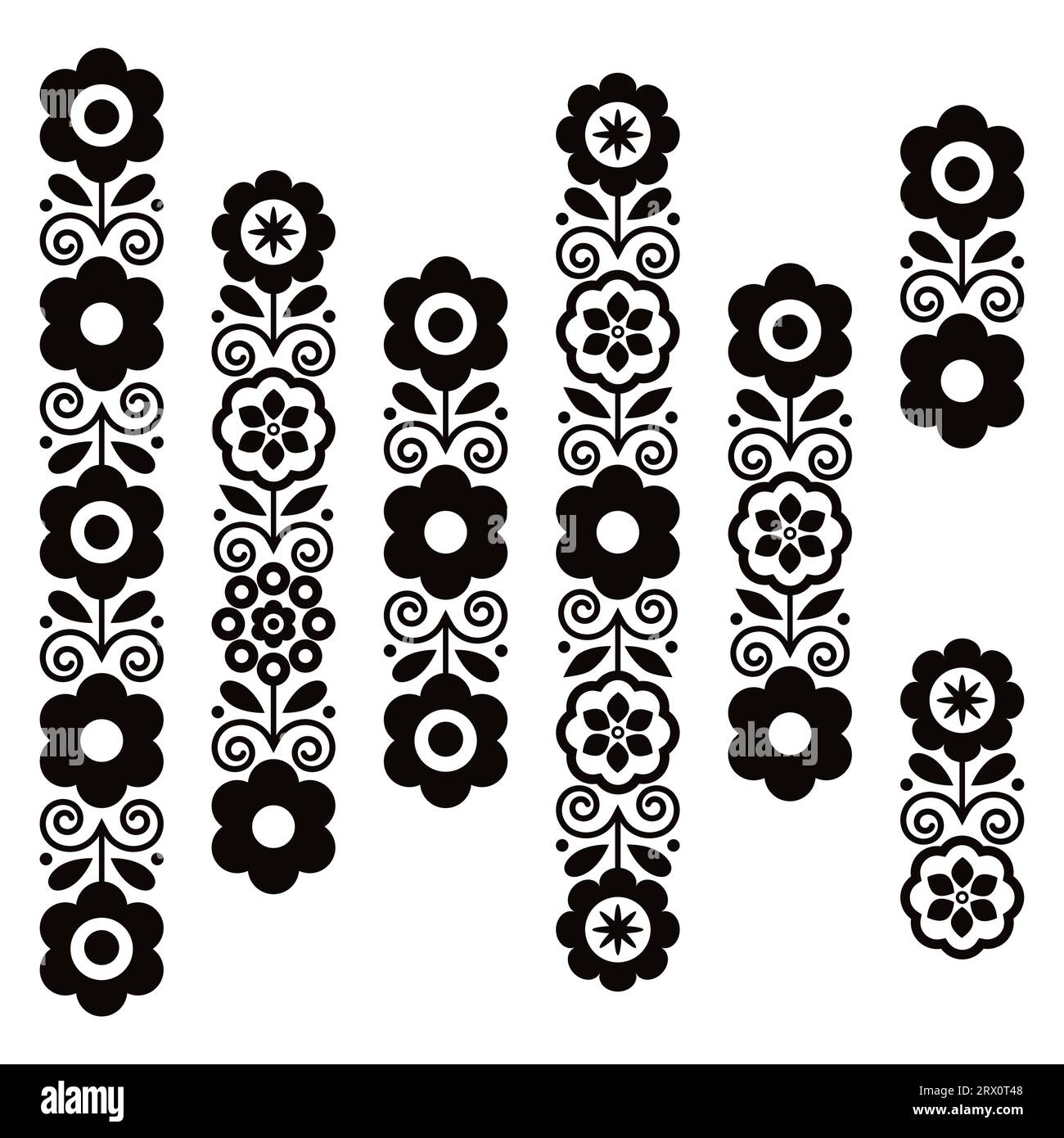 Polish retro folk art vector long vertical design elements set inspired ...