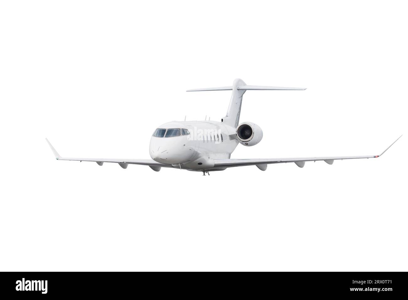 Modern executive jet plane flying isolated on white background Stock ...