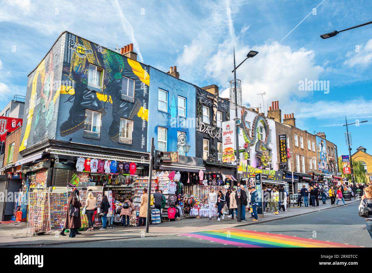 Houses with colorful decorated facades on High Street at Camden Town ...