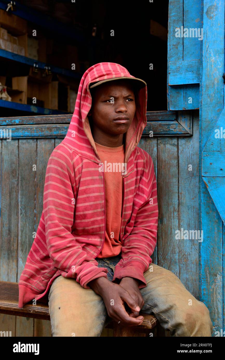 Portrait of a Malagasy teenage boy taken in central Madagascar Stock ...