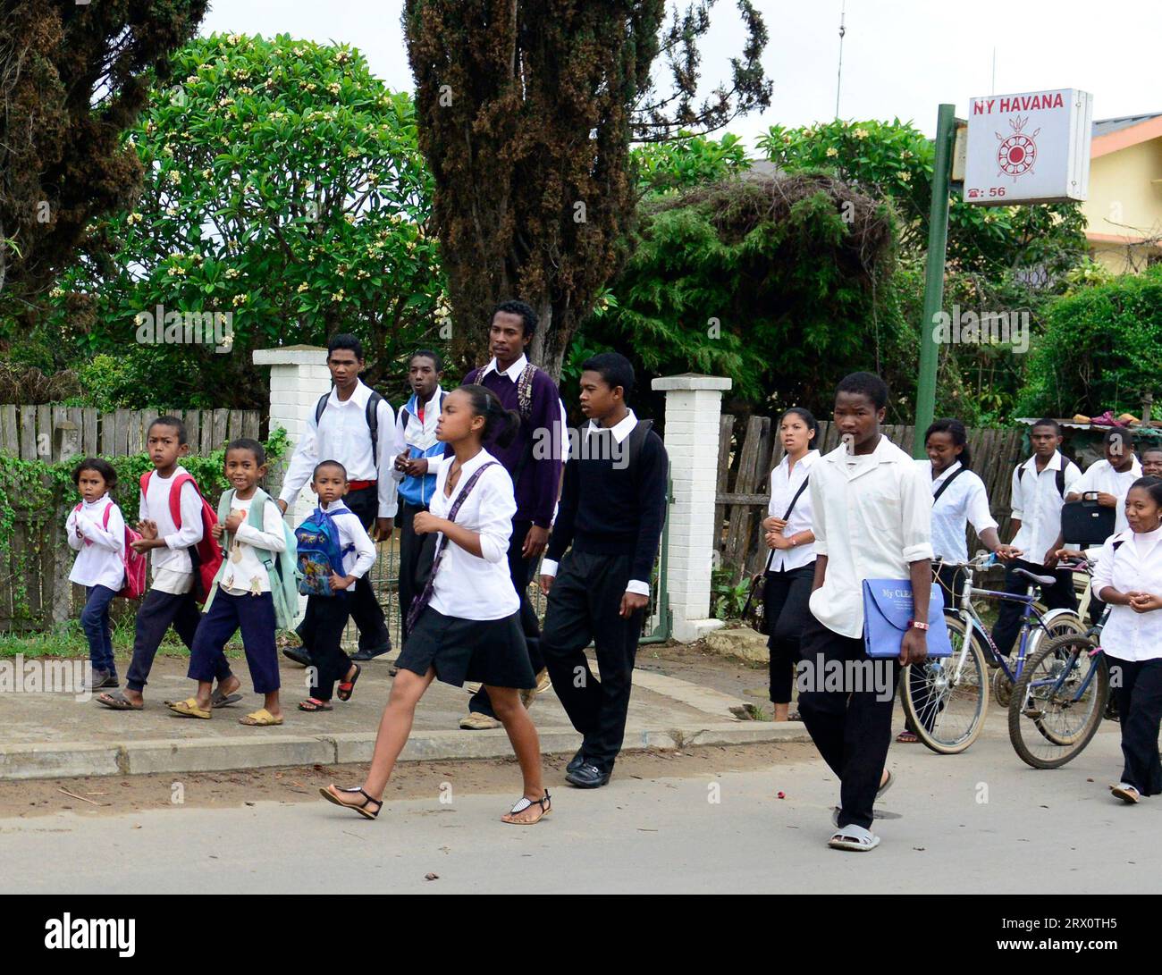 Malagasy college students walking home from the Lycee Technique college ...
