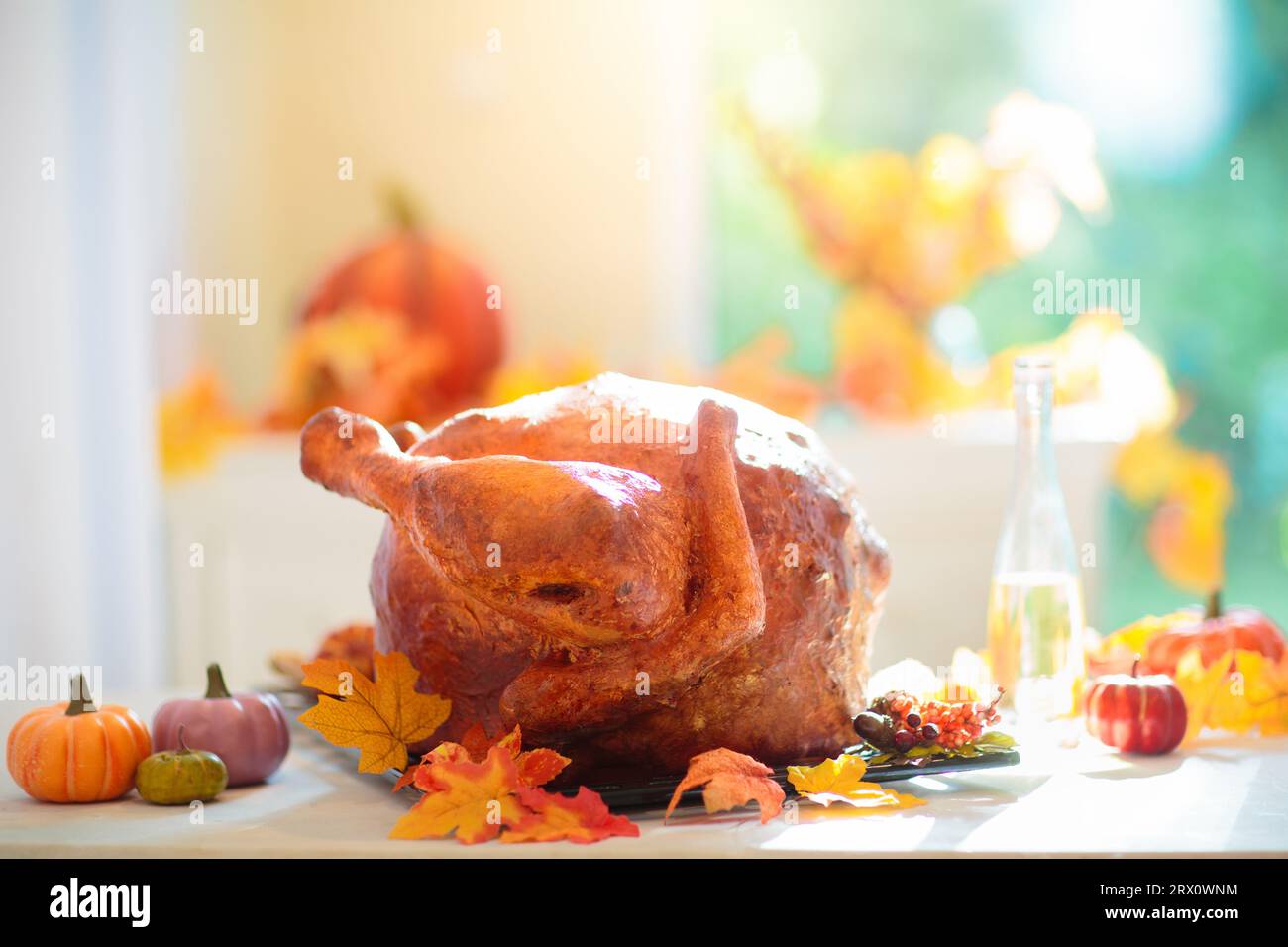 Thanksgiving dinner. Roasted turkey with stuffing and vegetables for ...