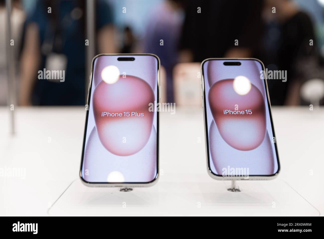 New Apple iPhone 15 line-up on display on launch day September 22, 2023 ...