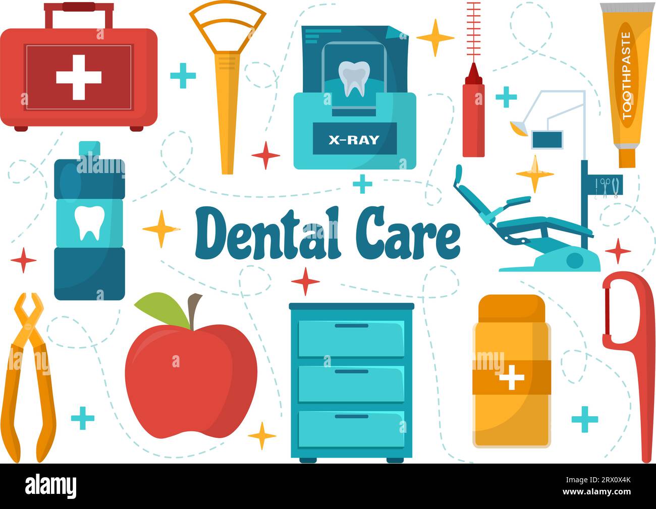 Dental Care Vector Illustration with Dentist Treating Human Teeth and ...