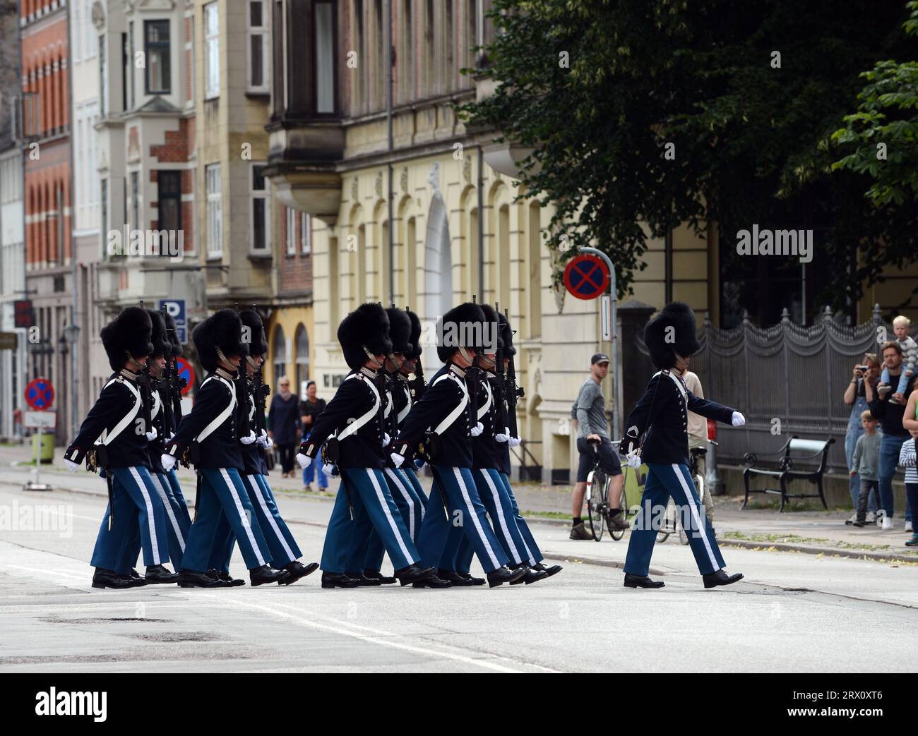 The Danish Royal Guard marching out from Rosenborg Castle towards the ...