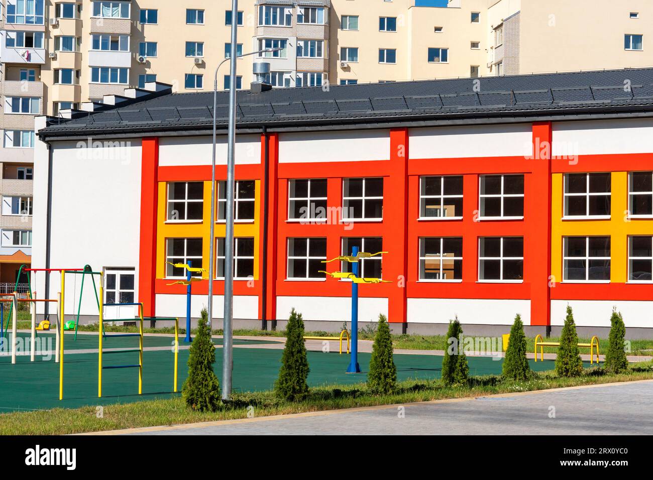 modern school house. modern building exterior. facade of a modern ...