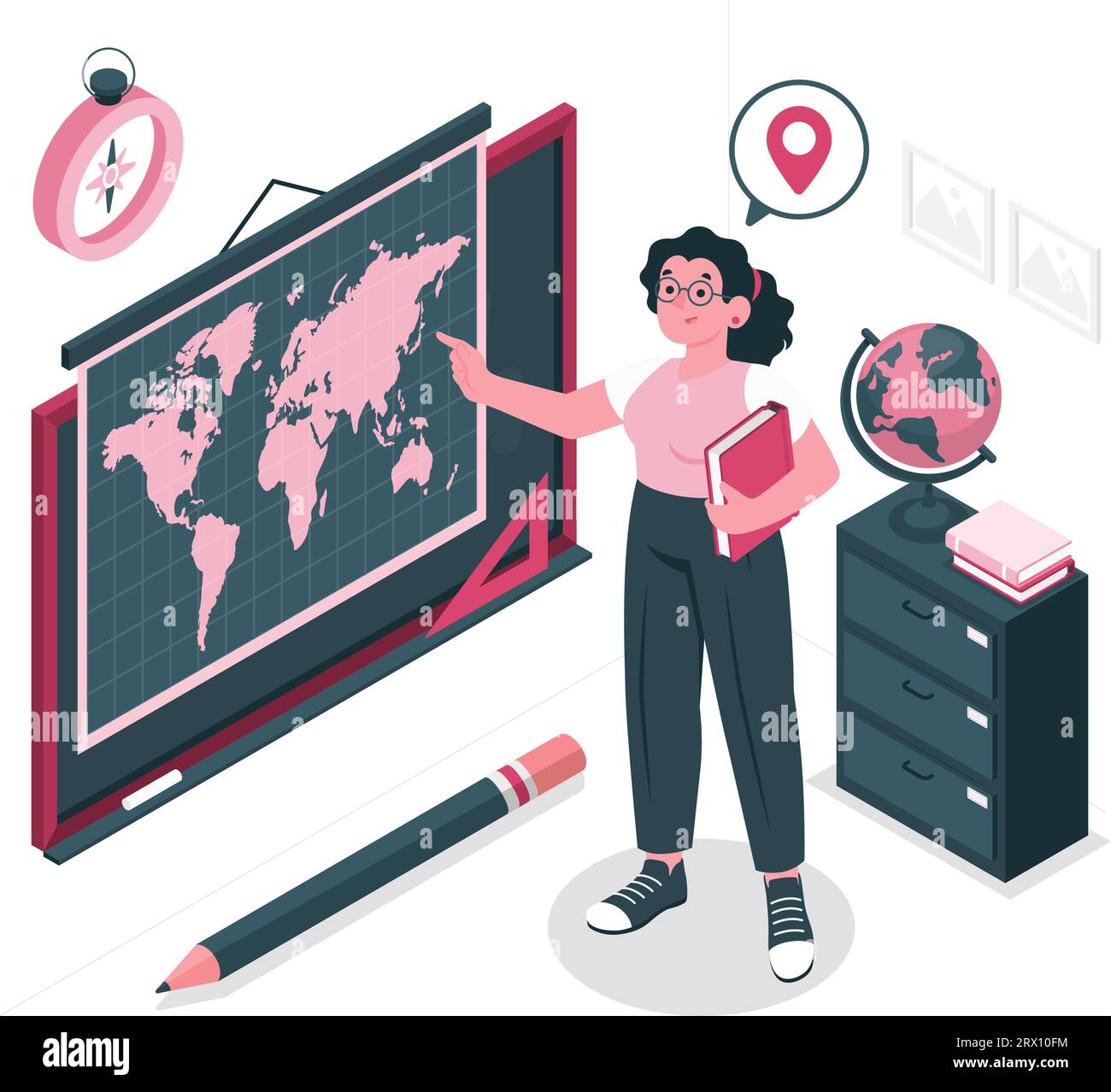 Teacher giving a geography lesson in classroom. Teaching concept ...