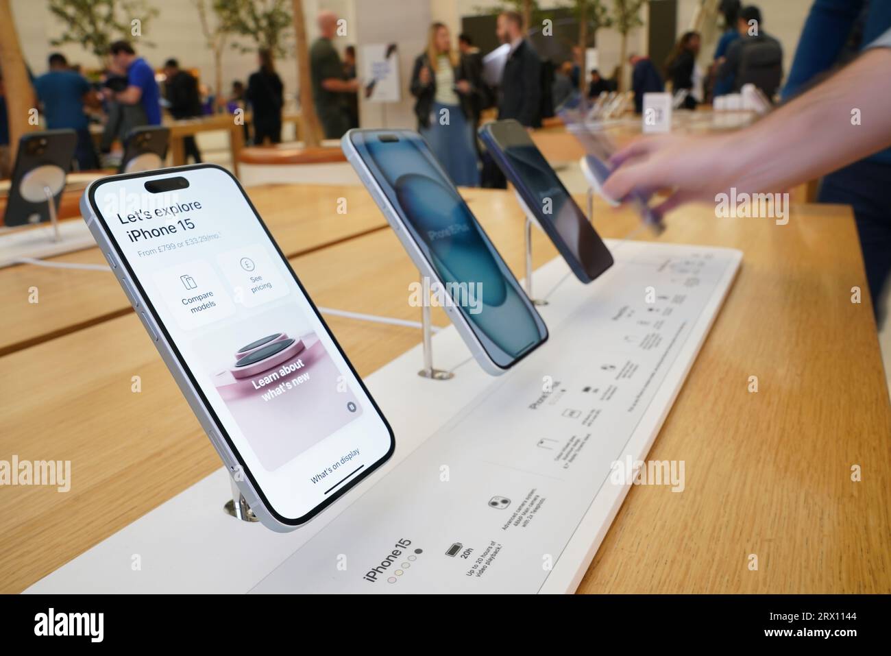 A display of the new Apple iPhone 15 inside the tech giant's flagship ...