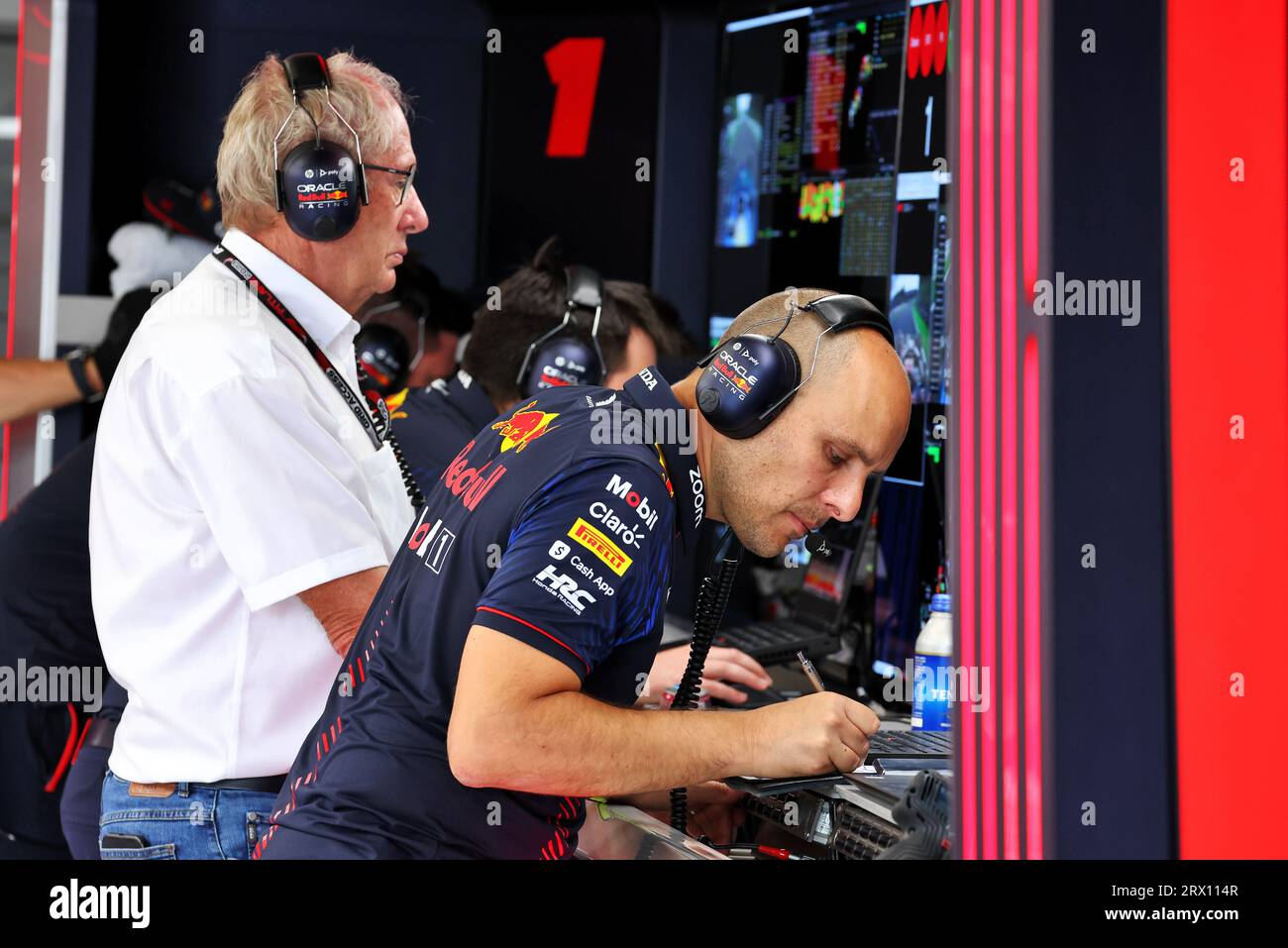 Suzuka, Japan. 22nd Sep, 2023. Gianpiero Lambiase (ITA) Red Bull Racing Engineer and Dr Helmut ...
