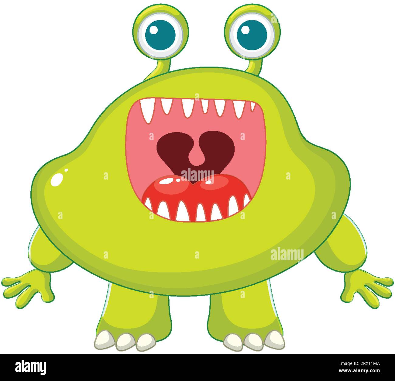 Cute cartoon characters of green alien monsters with open mouths and ...