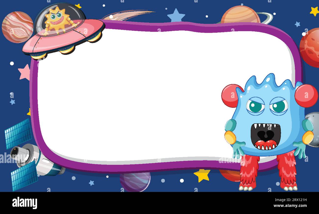 A vector cartoon illustration of an alien monster surrounded by an ...