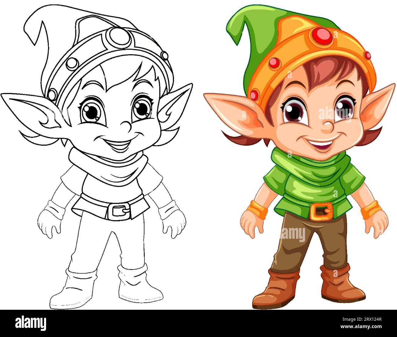 Cute Elf Cartoon Character Outline for Colouring illustration Stock ...