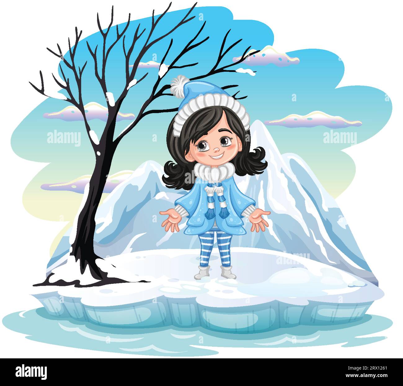 Cut girl at cold outdoor winter scene illustration Stock Vector Image ...