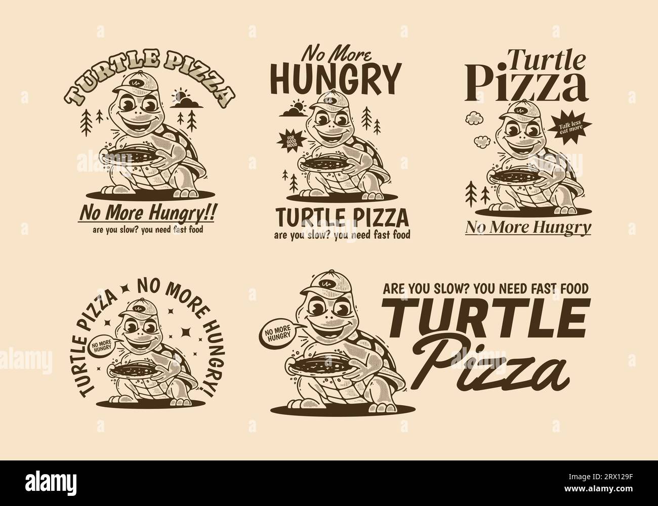 Turtle pizza, No more hungry, Mascot character illustration of a turtle ...