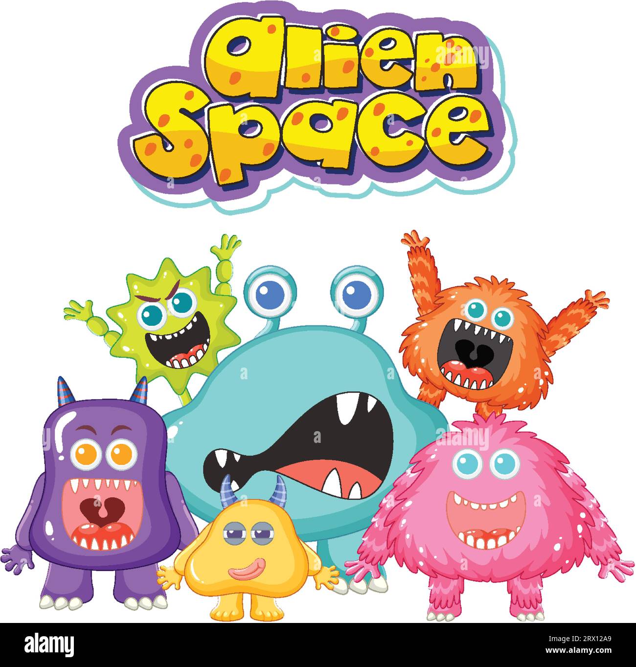 A group of adorable alien monsters in a vector cartoon illustration ...