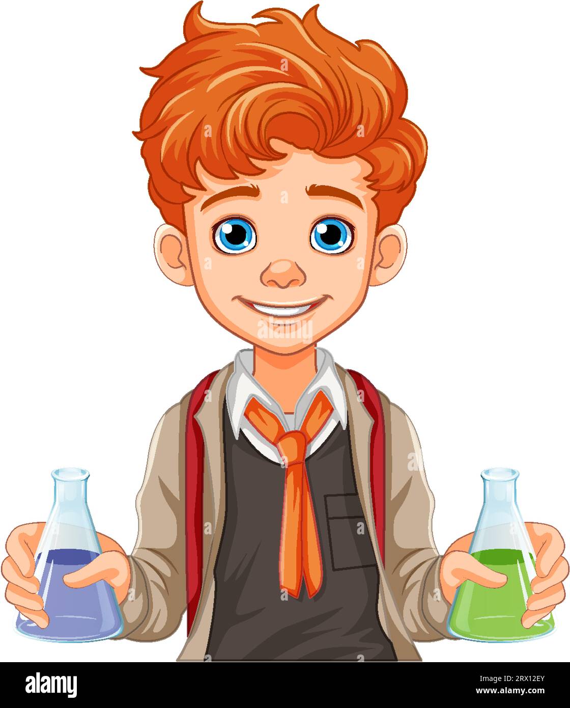 Male student cartoon holding conical flask on science class experiment ...