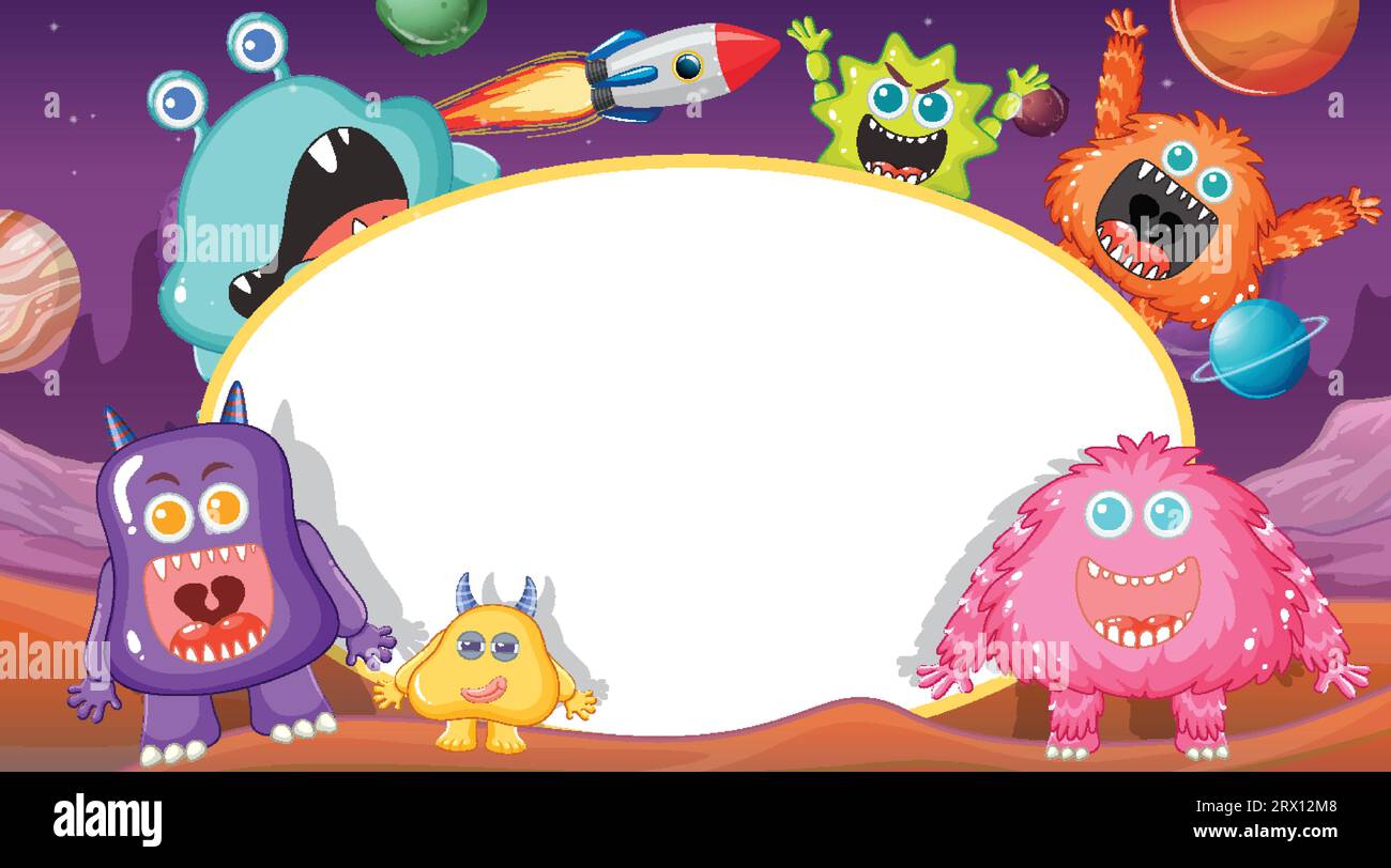 A group of adorable alien monsters having fun in outer space Stock ...