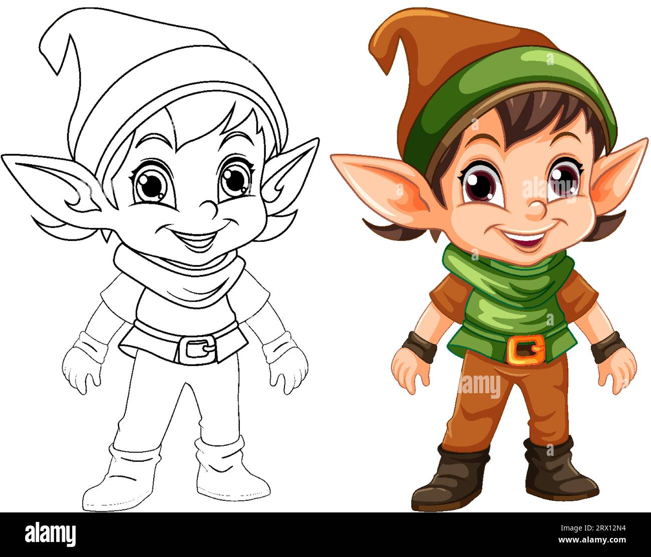 Cute Elf Cartoon Character Outline for Colouring illustration Stock ...