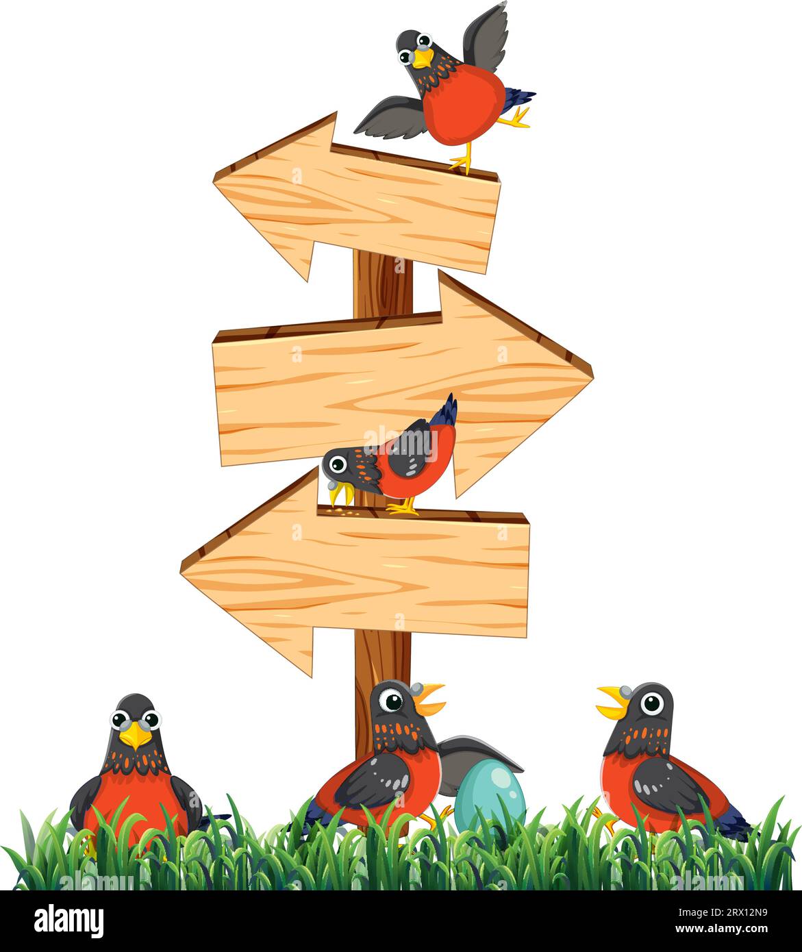 Cartoon birds standing beside a wooden sign with an arrow Stock Vector ...