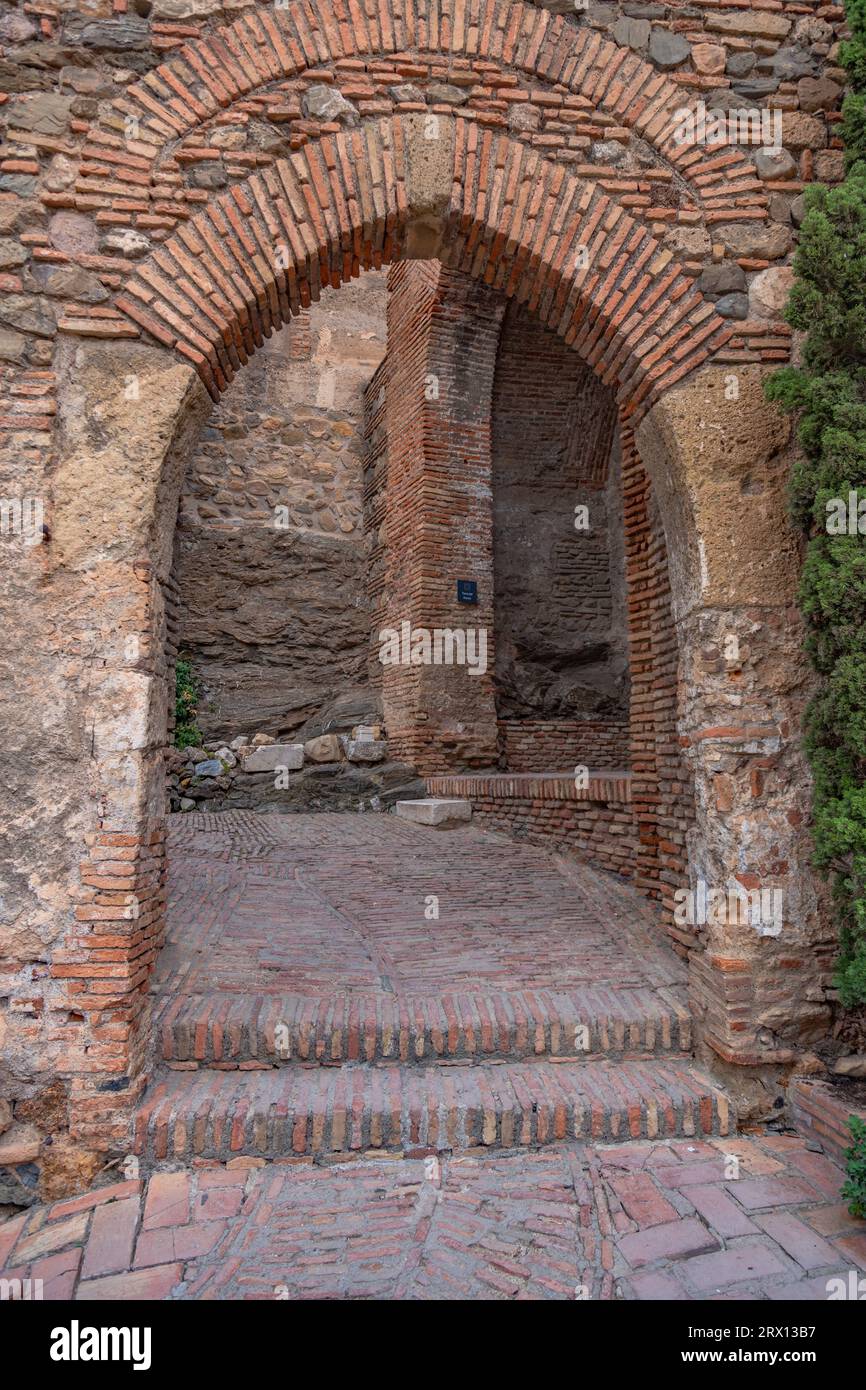 The Alcazaba interior, citadel of Malaga city. Interiors and courtyards ...