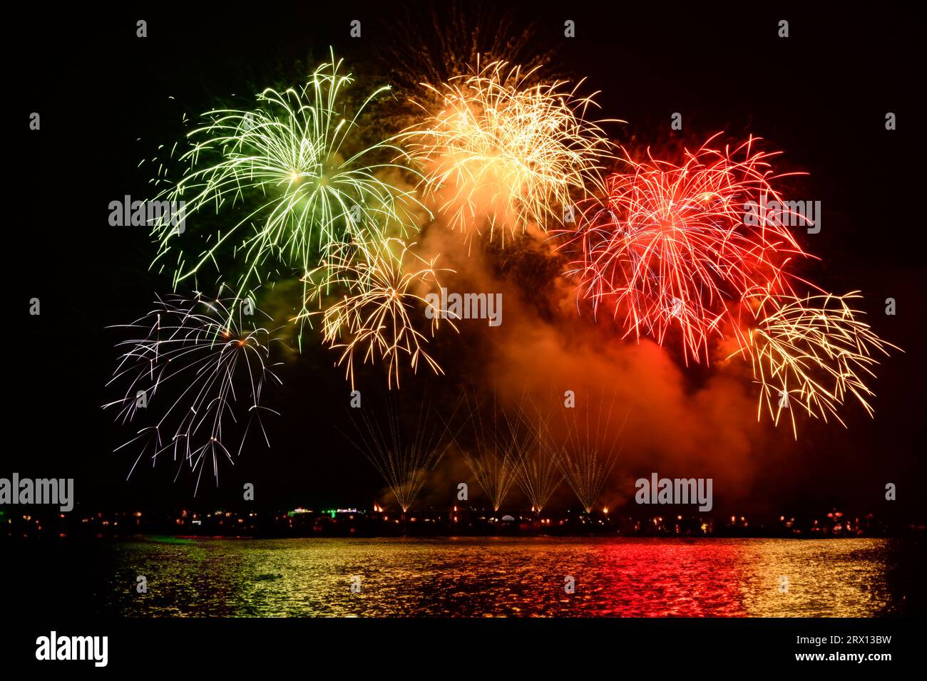 Colorful fireworks celebration and the night sky background with ...
