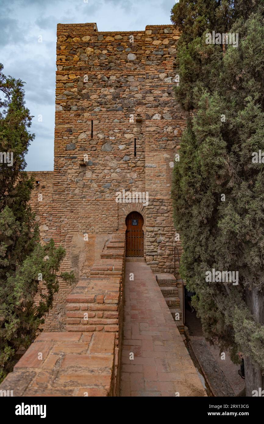 The Alcazaba interior, citadel of Malaga city. Interiors and courtyards ...