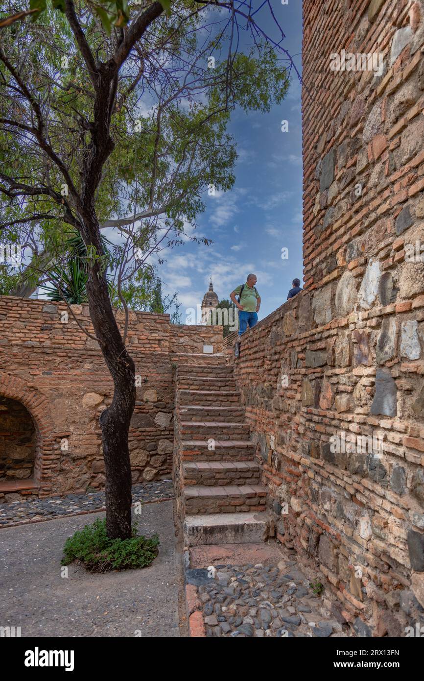 The Alcazaba interior, citadel of Malaga city. Interiors and courtyards ...