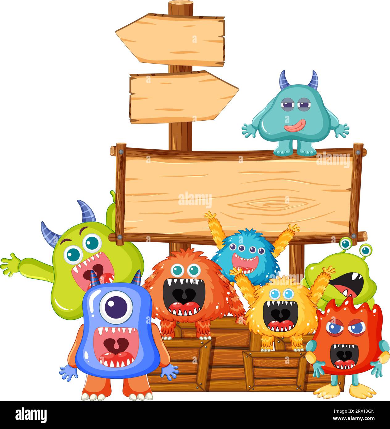 A charming vector cartoon illustration of adorable alien monsters on a ...