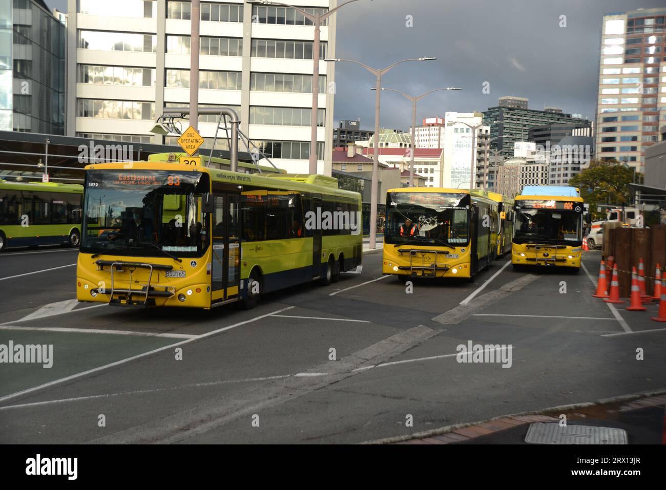 WELLINGTON, NEW ZEALAND, MAY 17, 2023: Metlink buses line up at the ...