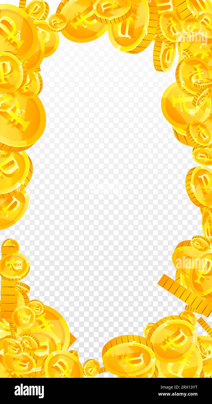 Russian ruble coins falling. Scattered gold RUB coins. Russia money ...