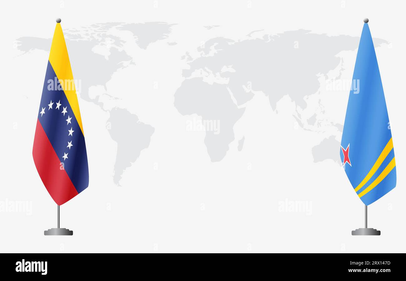 Venezuela and Aruba flags for official meeting against background of ...