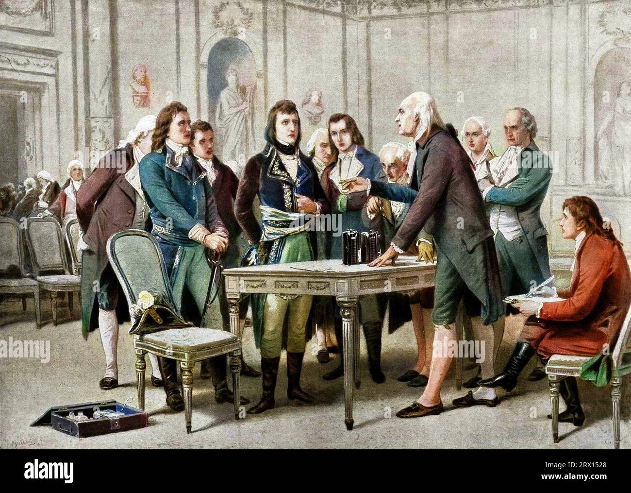 Alessandro Volta demonstrating his voltaic pile before First Consul ...