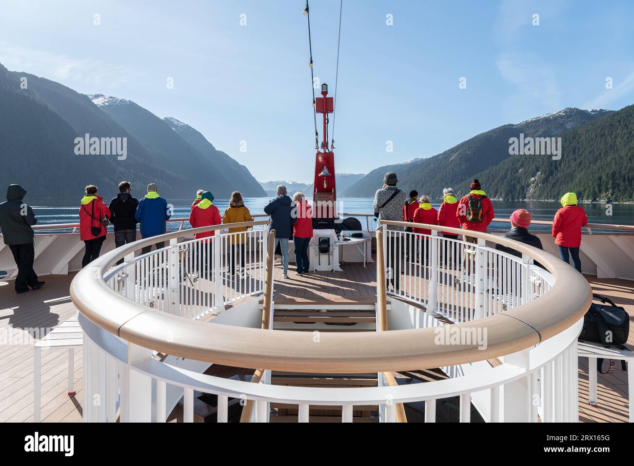 Passengers on the bow of the Hurtigruten Expedition Ship Roald ...