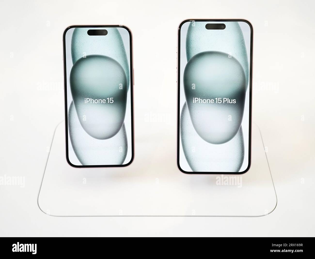 The new Apple iPhone 15 on display inside the tech giant's flagship ...