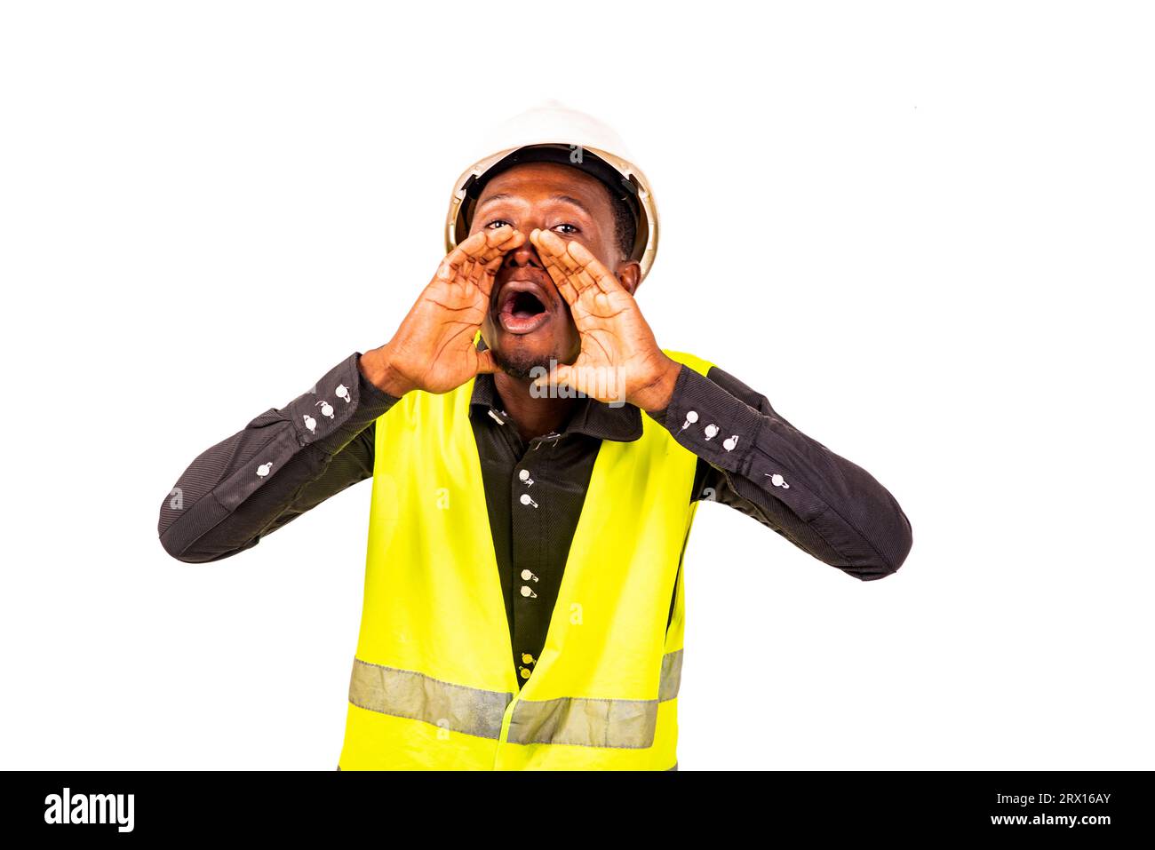 young angry factory manager man wearing safety vest and helmet ...